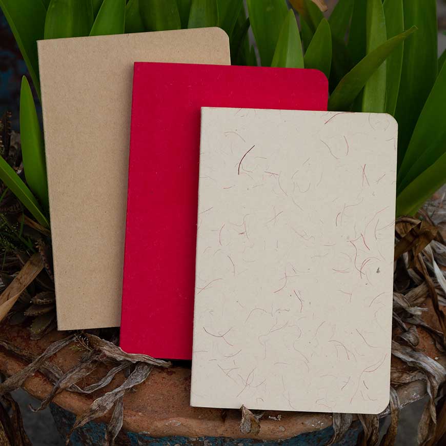 Yellowish Page Hand Made Texture Grey, Kraft & Red Cover Notebook 3 ...