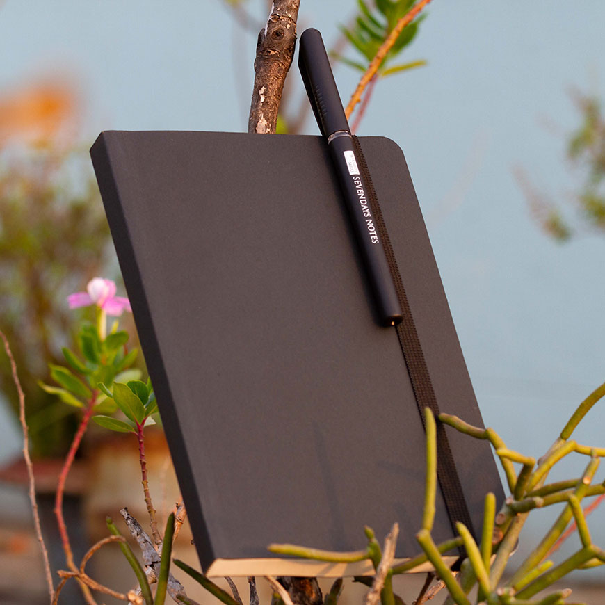 Daily Journal Dotted Black Notebook with Elastic Band with Pen | Wafilife