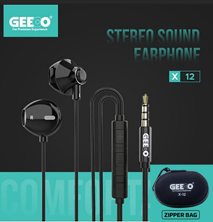 GEEOO X12 Powerful Sound Experience Earphone With Zipper Bag | Wafilife